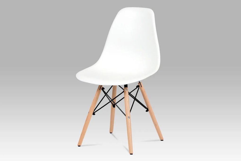 Jídelní židle CT-758 WT plast bílý, masiv buk, kov černý