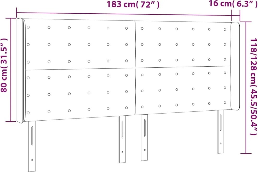 Čelo postele s LED cappuccino 183 x 16 x 118/128 cm umělá kůže 3124155