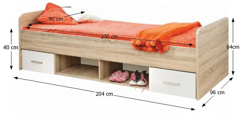 Jednolůžková postel 90 cm Ericus- Typ 04 Bílá. 779573