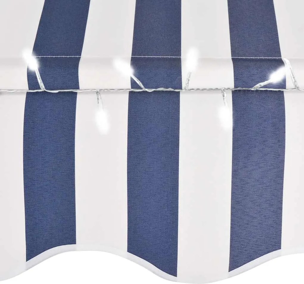 Ručně zatahovací markýza s LED světlem 350 cm modrobílá 145846