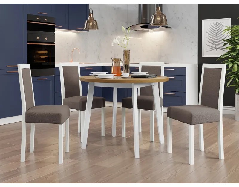 Jídelní stůl se 4 židlemi AL081, Barva dřeva: bílá-L, Potah: Zetta 297, Barvy nožiček: černá