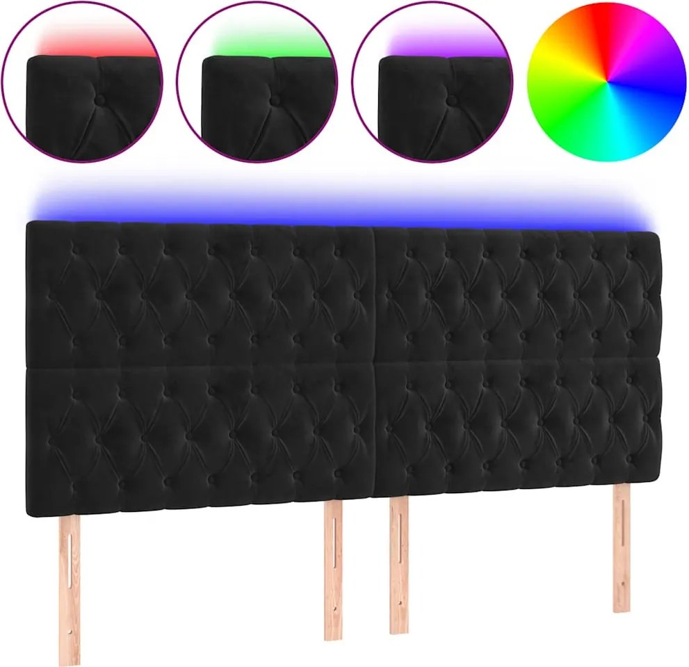 Čelo postele s LED černé 200x7x118/128 cm samet 3122828