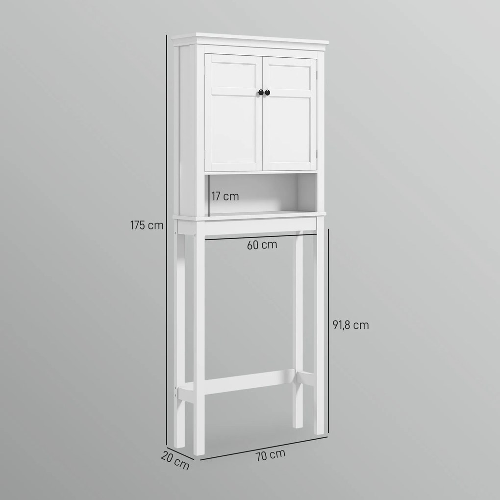 HOMCOM Skříňka na WC s úložným prostorem nad toaletou, policový regál do koupelny - 70 x 20 x 175 cm, Bílá