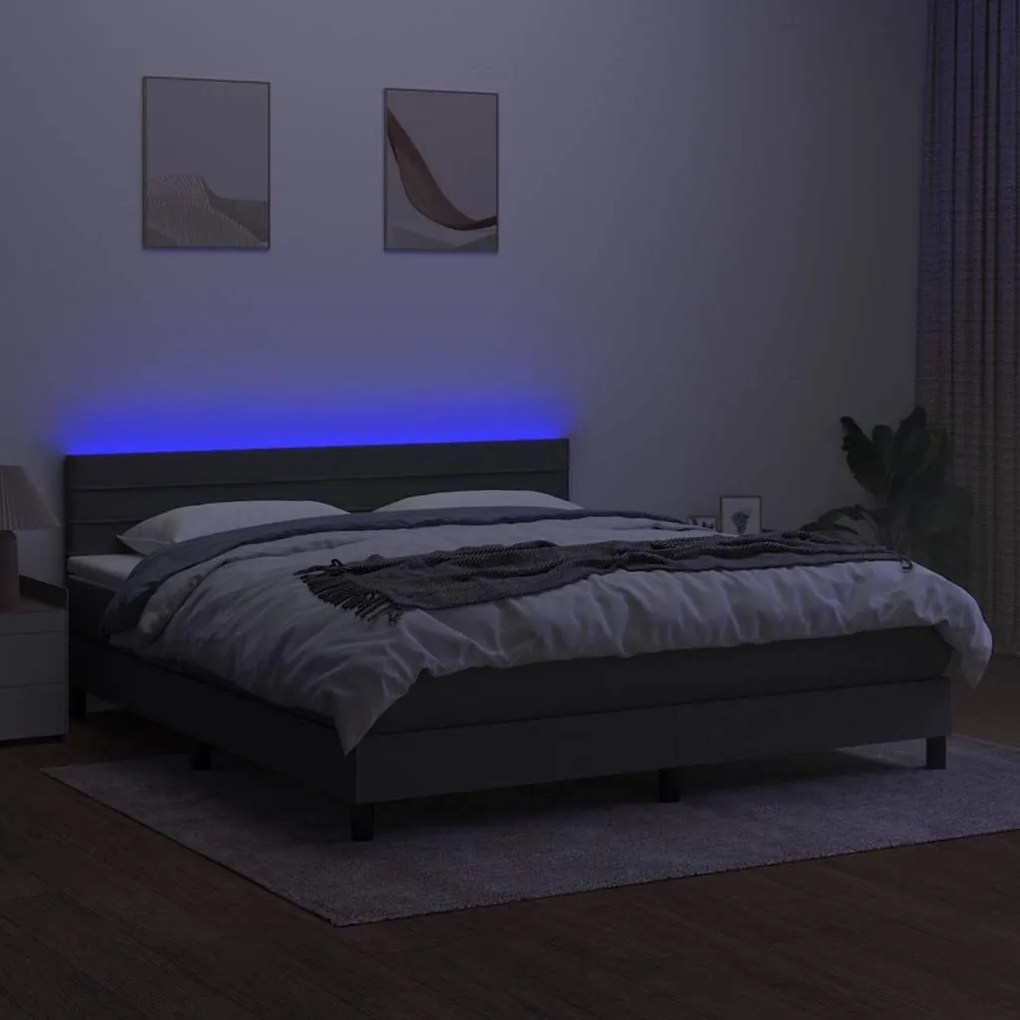 Box spring postel s matrací a LED tmavě šedá 180x200 cm textil 3133254