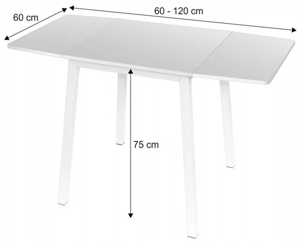 Jídelní stůl MAURO rozkládací 60-120x60 cm, MDF a kov bílý
