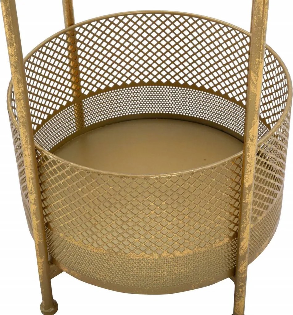 Kávový stolek s košem, zlatá konstrukce, Ø 35 cm