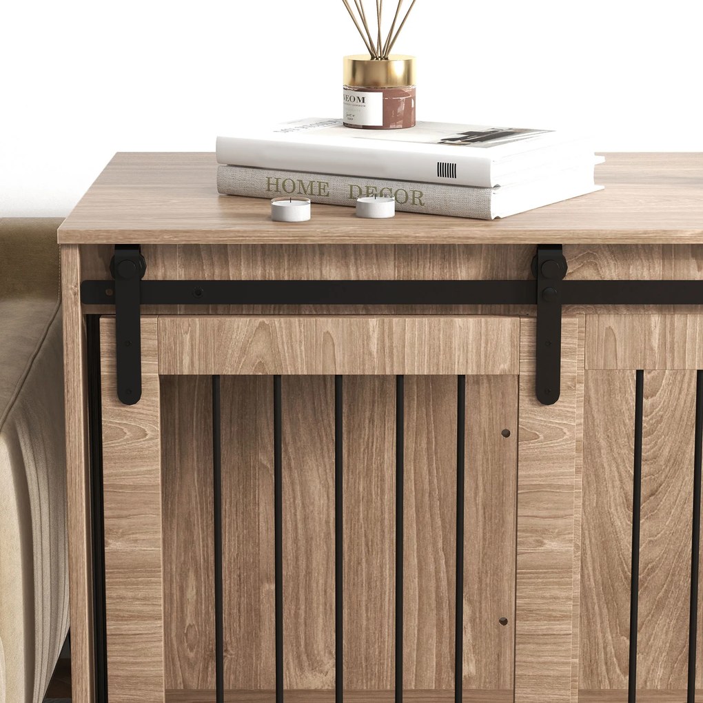 PawHut Box pro psy Klec pro psy, uzamykatelná, dřevěný vzhled, rustikální design, 98 cm x 58 cm x 61 cm, ořech + černá barva