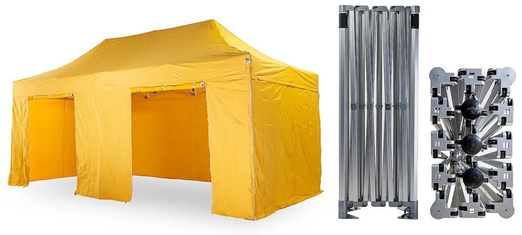 Nůžkový párty stan 3x6 m /4 nohy TENTino BIG HEXAGON Barva opláštění: 4A - ŽLUTÁ