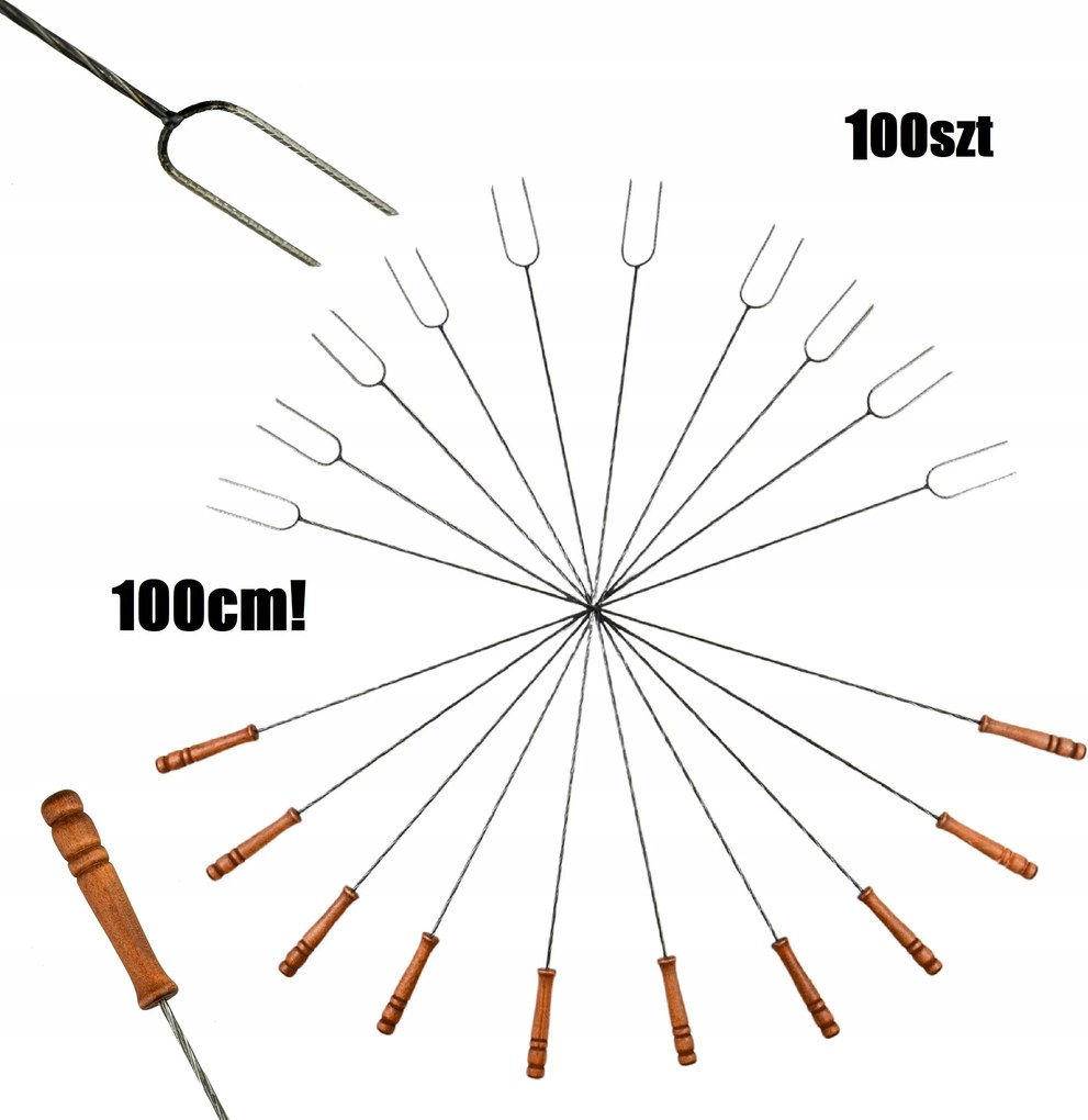 Vidličky vidličky na oheň pro grilování 100 cm 100 ks
