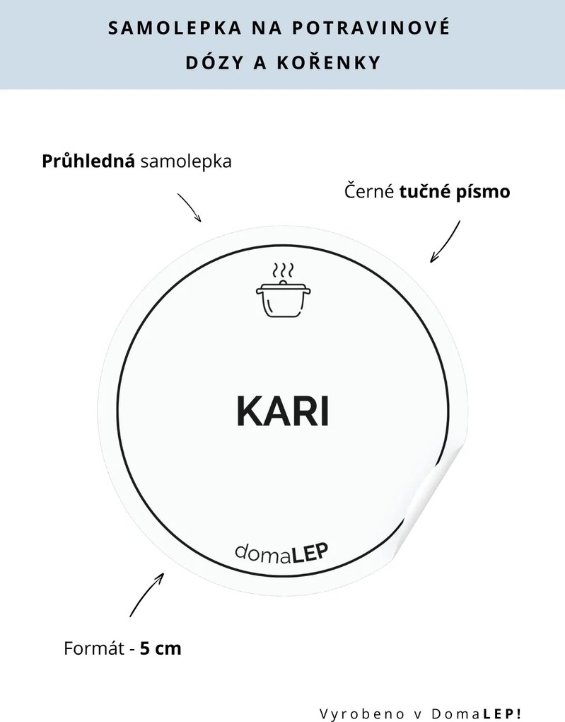 Samolepka na kořenky KARI průhledná 5 cm tučné písmo