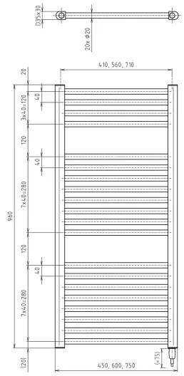 Aqualine - Koupelnový elektrický radiátor DIRECT-E 300W/230V 96 cm matná černá