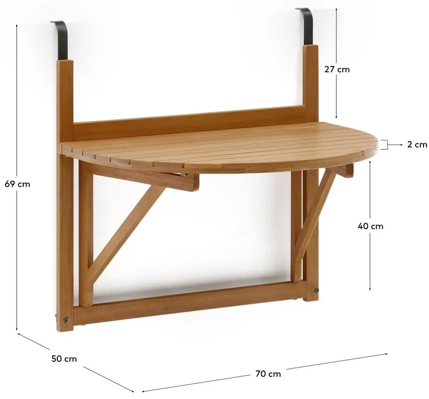 Závěsný balkonový stolek z masivu akácie 50x70 cm Amarilis – Kave Home