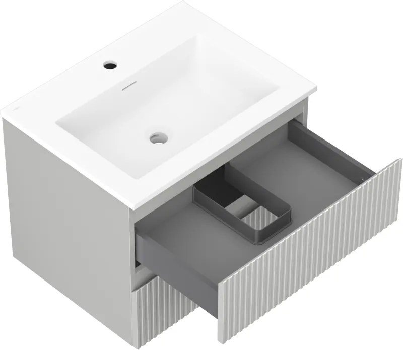 Mexen Rivel, koupelnová skříňka 60 cm s umyvadlem Otis, 2 zásuvky, drážkovaná, šedá matná/bílá, 91A20-06047-2-BFF62-W18M01