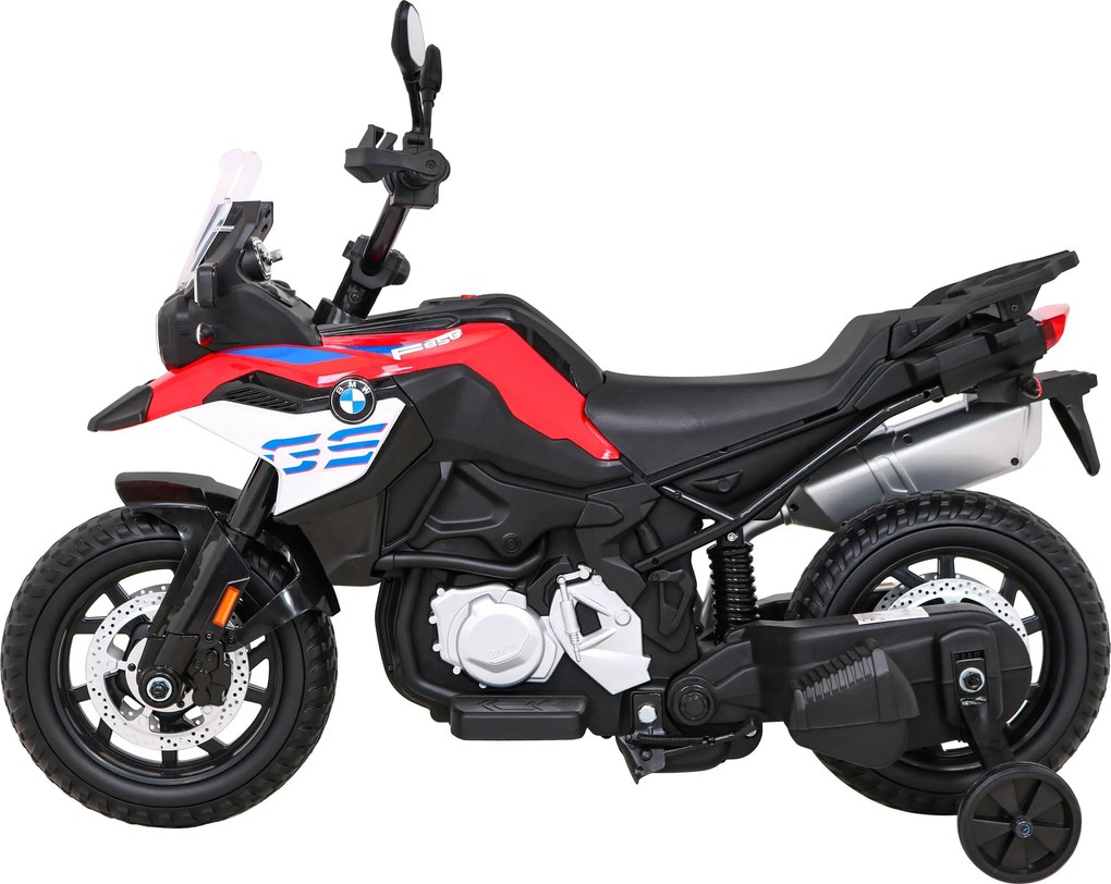 Ramiz Dětská motorka na baterie BMW F850 GS červená + pomocná kolečka + audio LED + pomalý start + EVA