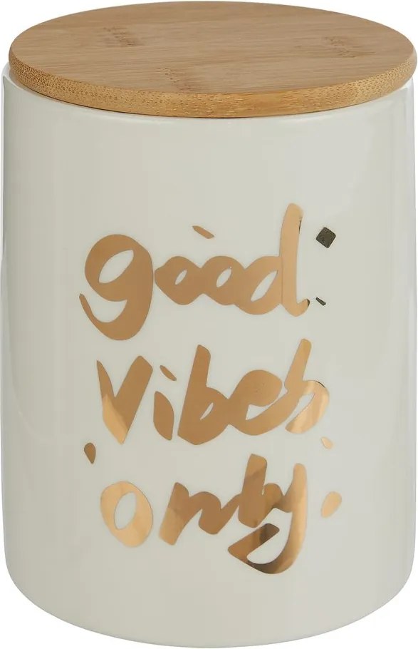 QUEEN IT Dóza s nápisem Good vibes 14 cm - bílá