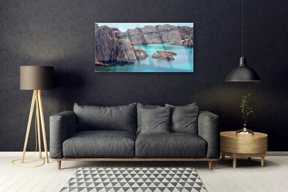 Obraz na skle Záliv Skály Moře Krajina 100x50 cm
