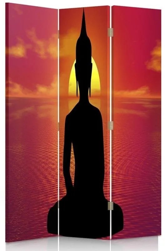 Ozdobný paraván Buddha Meditation Zen Spa - 110x170 cm, třídílný, obustranný paraván 360°