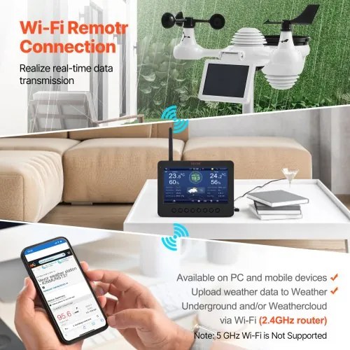 Wi-Fi meteorologická stanice 7 v 1 7 V TFT displeji bezdrátový venkovní senzor
