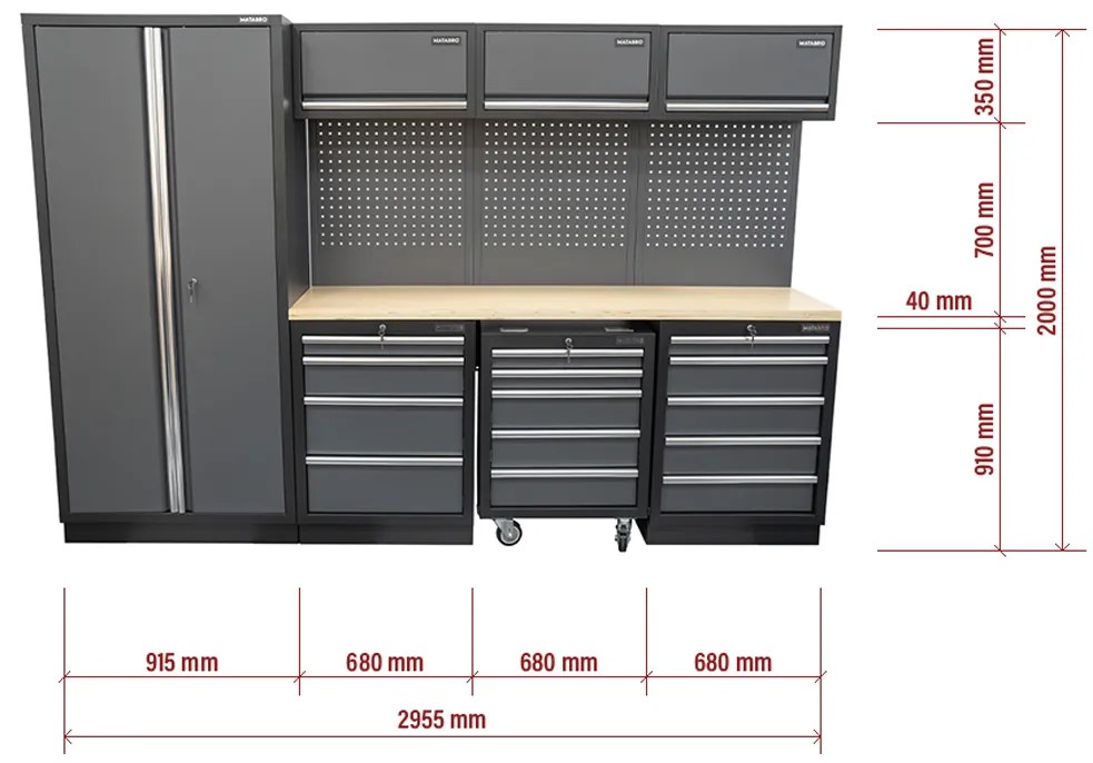 AKČNÍ SET Sestava 7 ks dílenského nábytku SET-CA01029 s dřevěnou pracovní deskou MB-TGW80