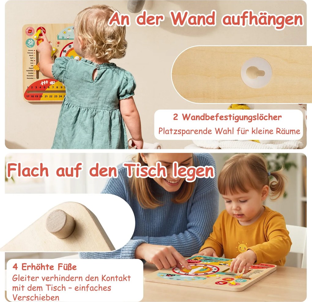 Costway Montessori dřevěné hračky pro batolata Výukové hodiny Denní dětský