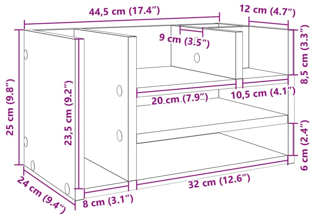 Stolní organizér hnědý dub 44,5 x 24 x 25 cm kompozitní dřevo