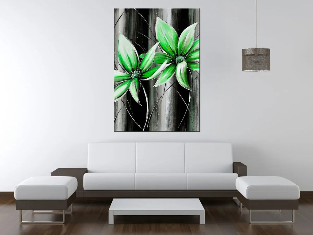 Gario Ručně malovaný obraz Krásné zelené květiny Rozměry: 120 x 80 cm