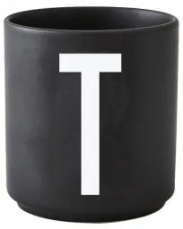 Černý porcelánový hrnek Letter T Design Letters