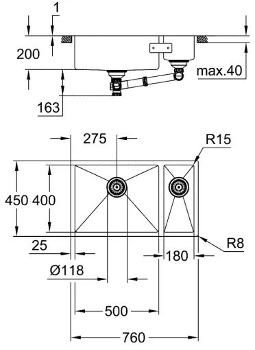 GROHE 31575SD1 - Kuchyňský dřez K700U 760 × 450 mm nerez