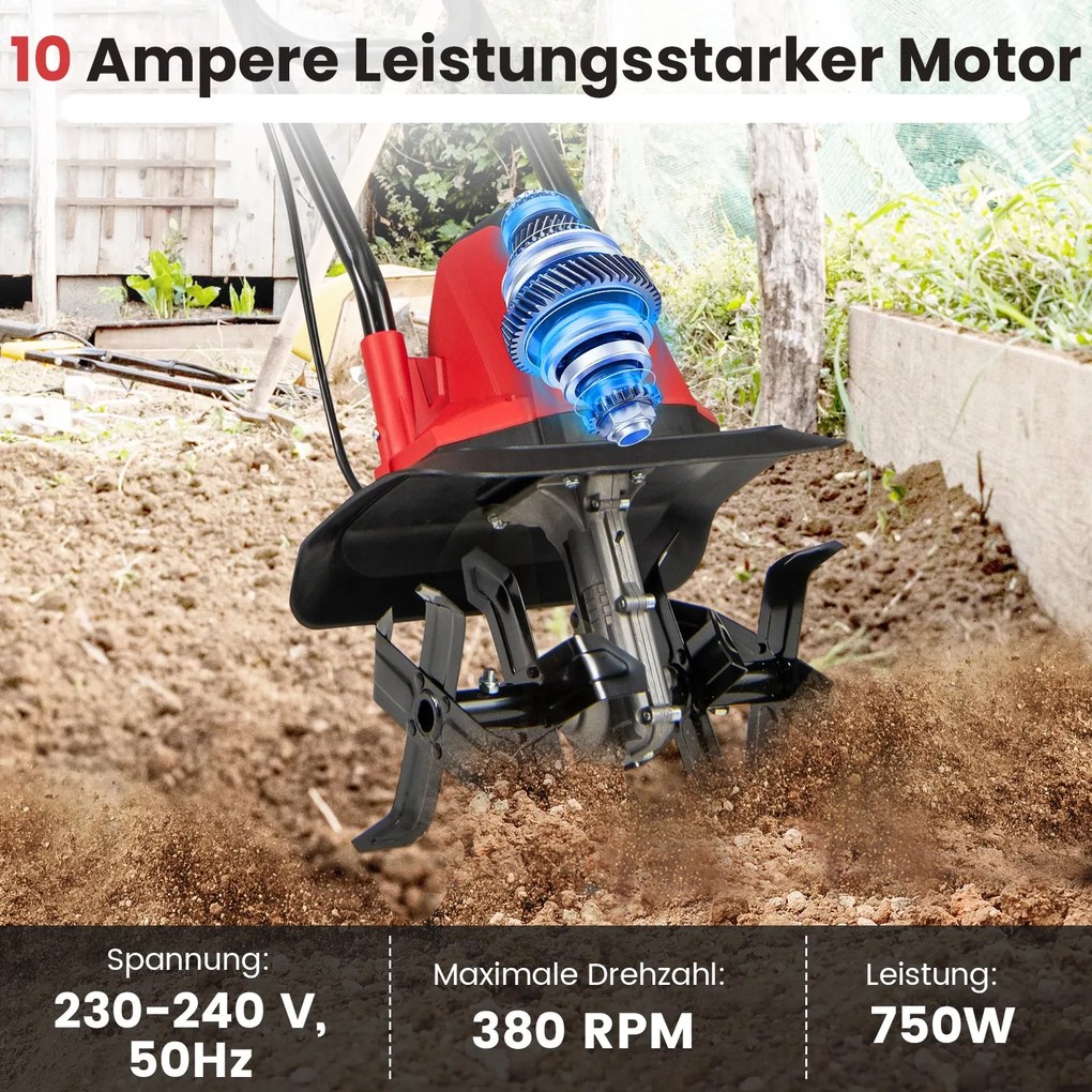 Costway Elektrický kultivátor 750 W | Pracovní šířka 32 cm | Pracovní hloubka 22