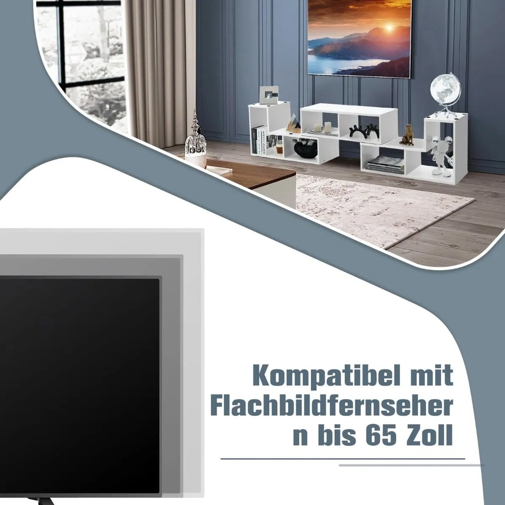 Costway Dřevěný televizní skříň 3dílný televizní stojan pro televizory do 65"