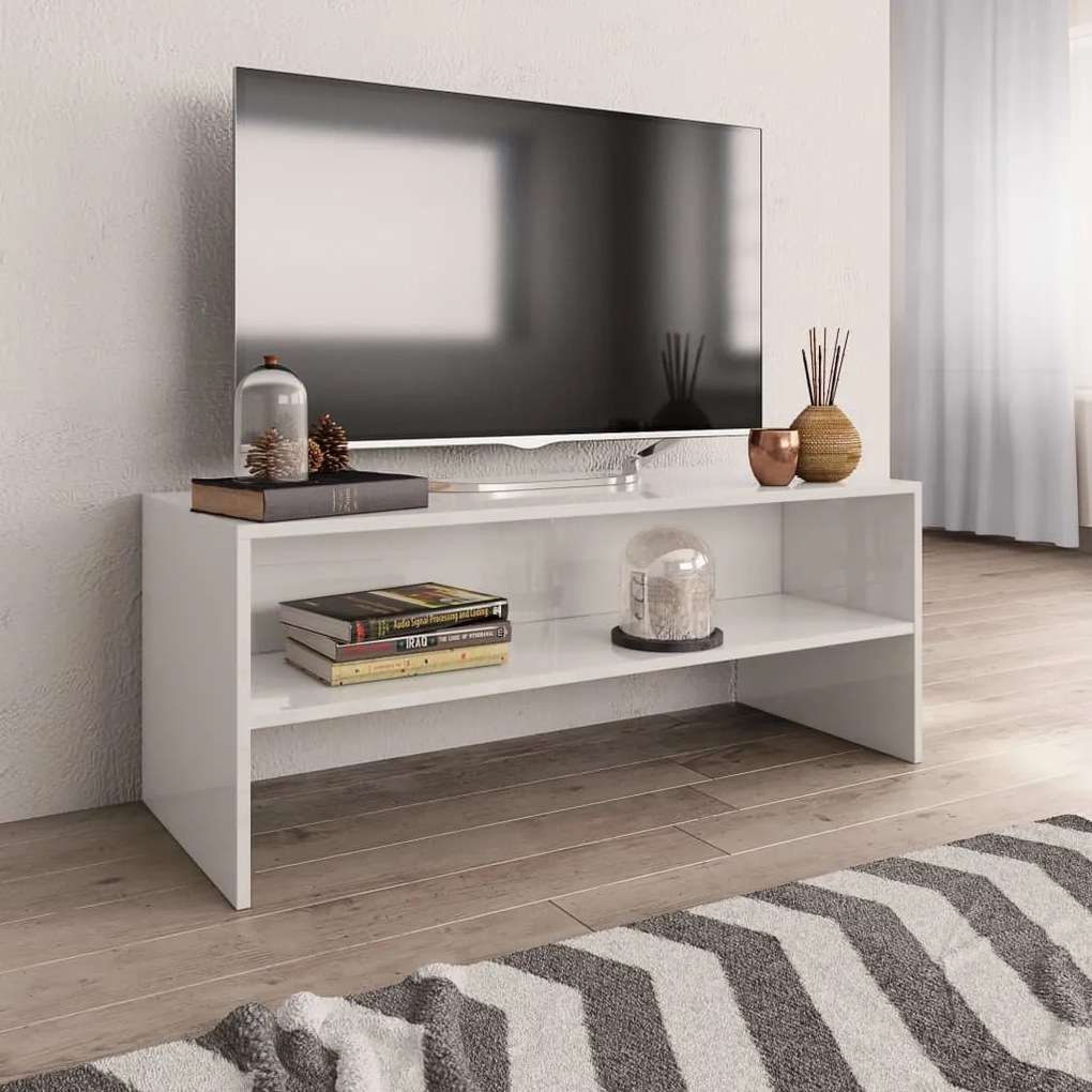 TV stolek Basic - 100x40x40 cm | bílý s vysokým leskem