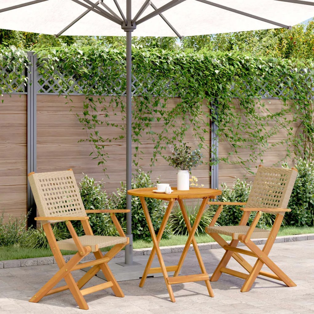 3dílný bistro set béžový polyratan a masivní dřevo 3281852