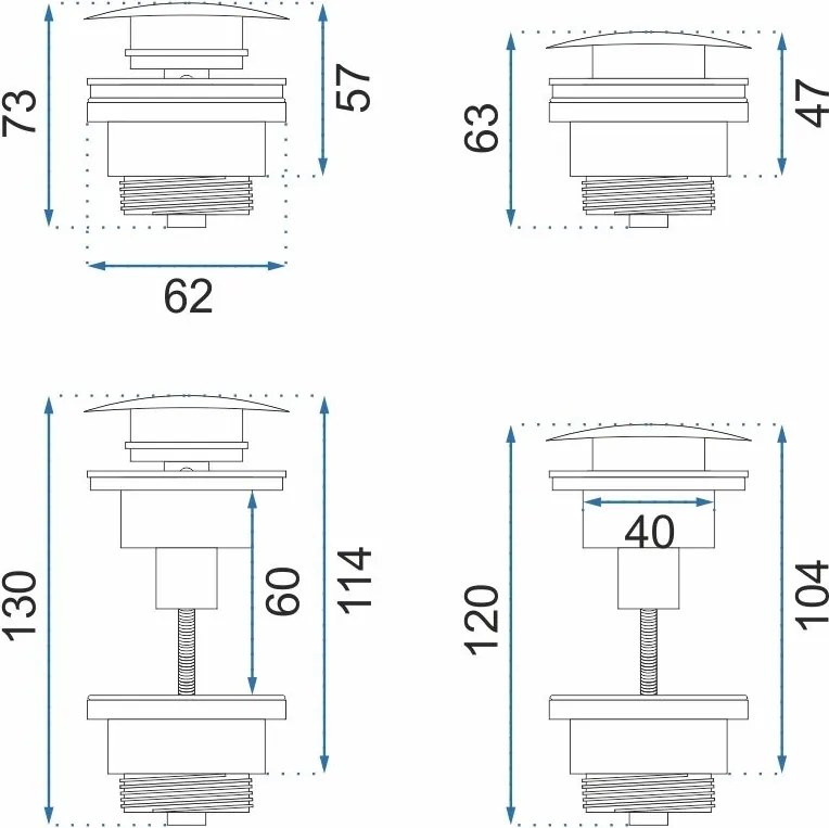 Rea - Uzavíratelná umyvadlová výpusť kulatá, ClickClack, malá zátka, s přepadem, černá se zlatým okrajem - retro design, REA-A5218
