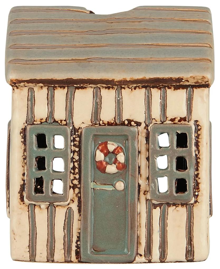 IB LAURSEN Keramický svícen House Løkken Cream/Grey door, béžová barva, šedá barva, keramika