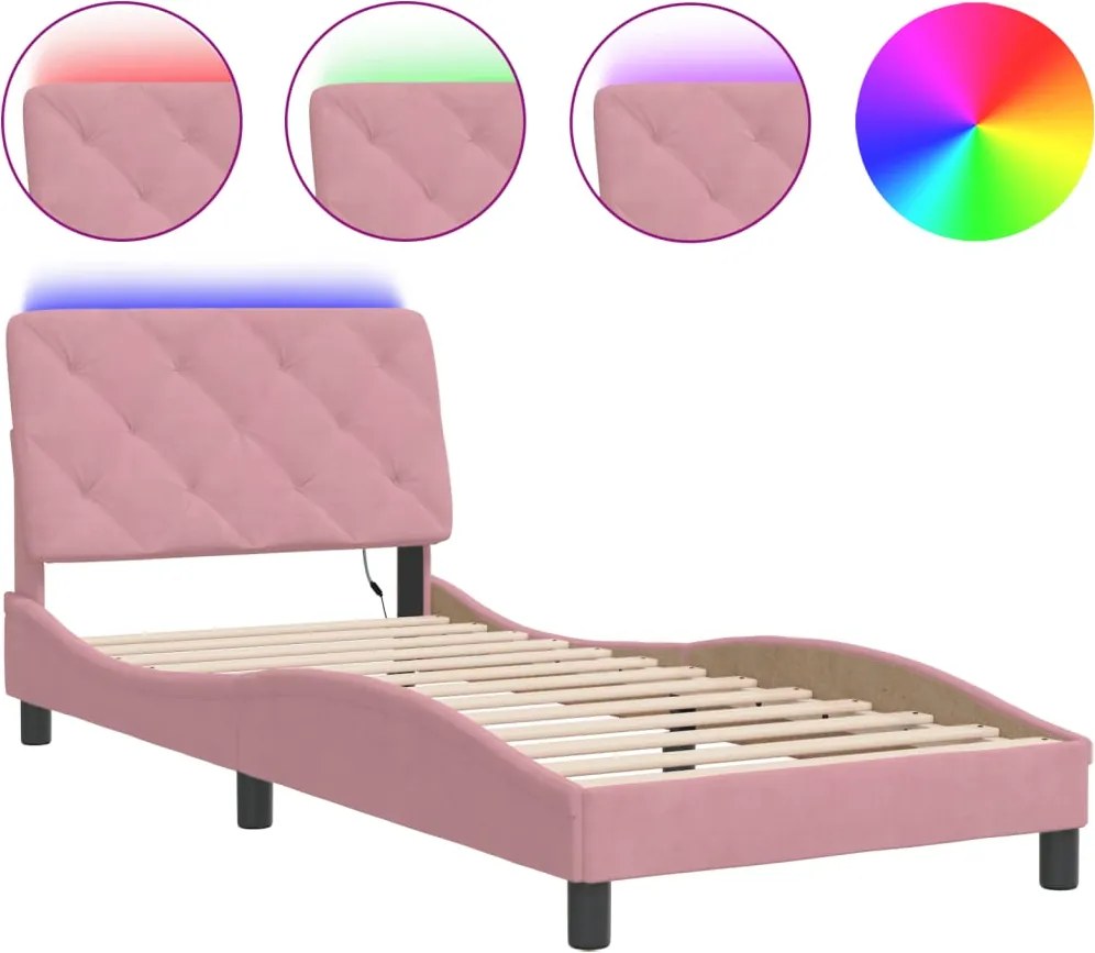 Rám postele s LED bez matrace růžový 90 x 200 cm samet 3213836