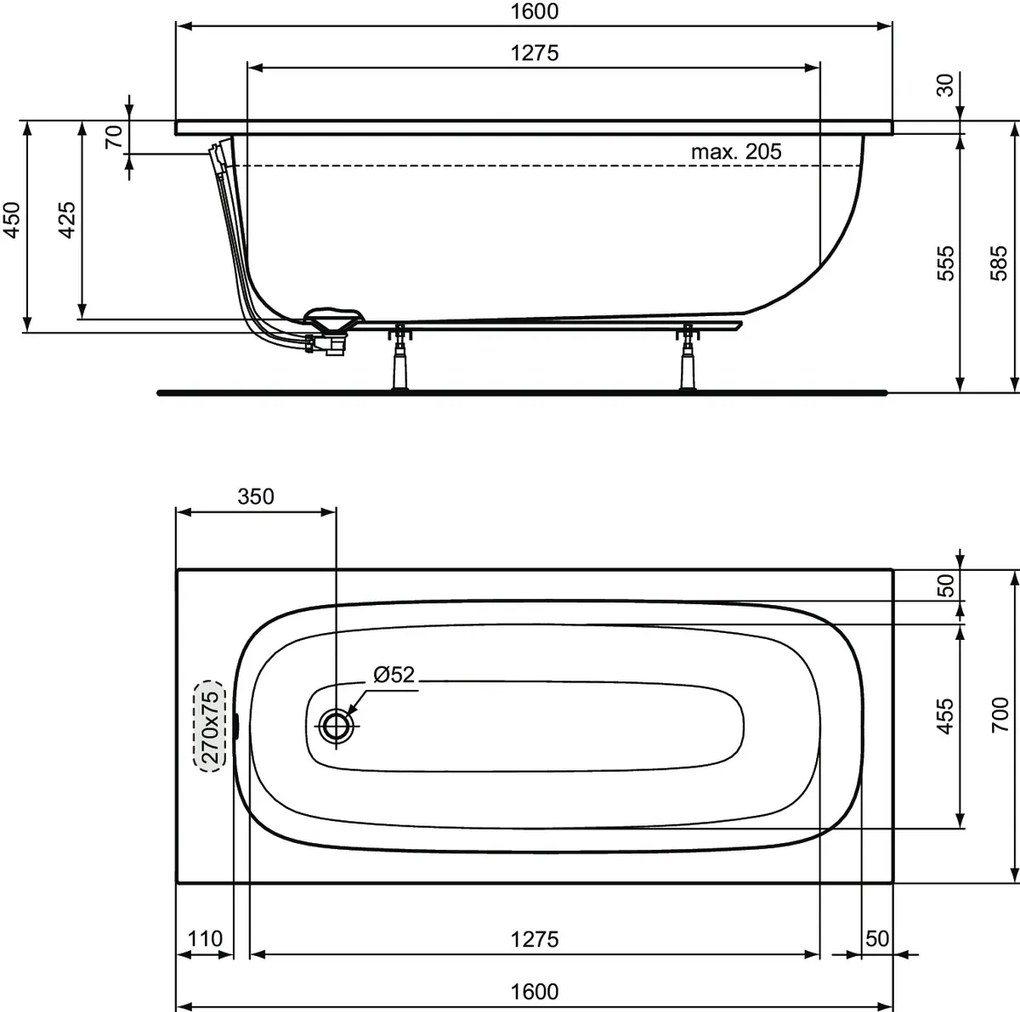 Ideal Standard i.life - Obdélníková vana 160x70 cm, bílá T475801