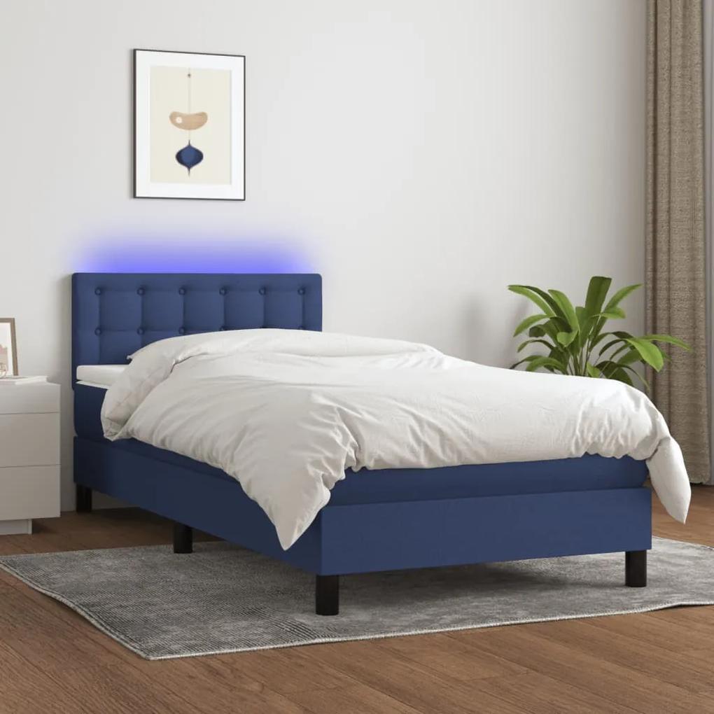 Box spring postel s matrací a LED modrá 90x200 cm textil,  3133451