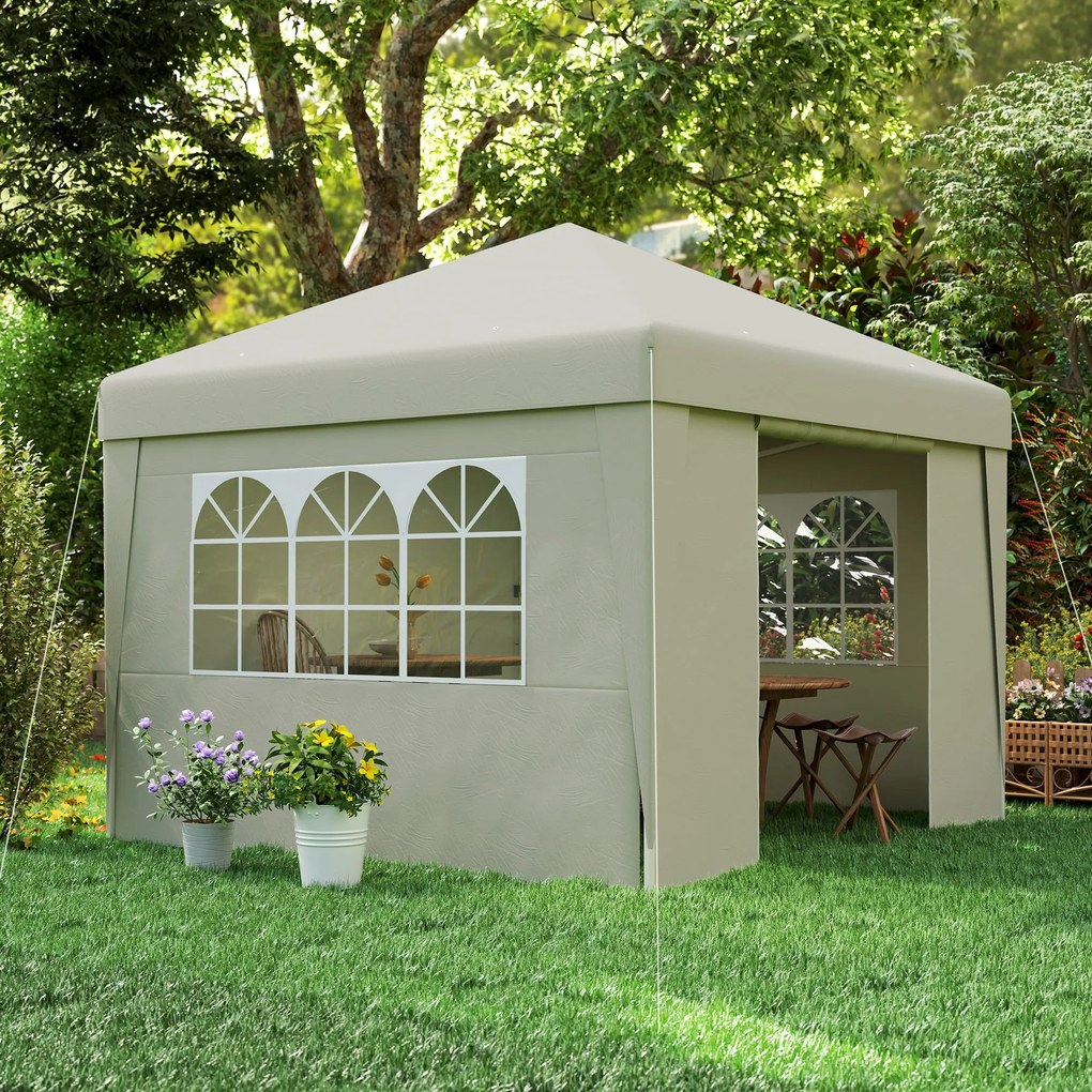 Outsunny Skládací Zahradní Altán s Ochrannou Sluneční Plachtou 3 x 3m Anti-UV 30+ s Bočními Panely a Taškou Krémový | Aosom