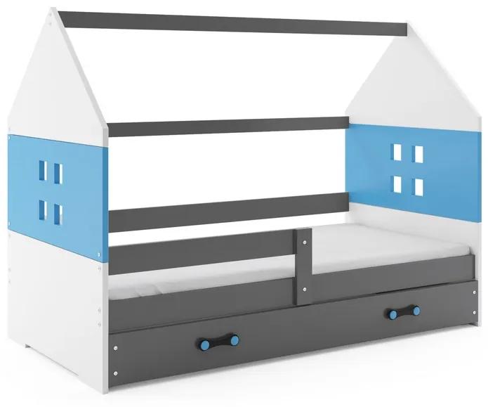 Dětská postel DOMI P1 COLOR + matrace + rošt ZDARMA, 80x160, grafit, modrá
