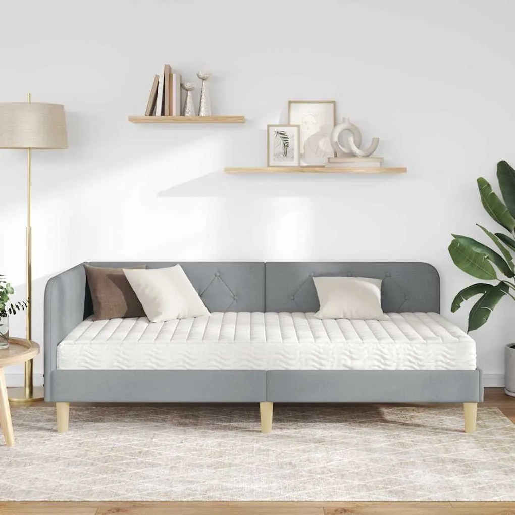 Rohový rám postele Světle šedá 100 x 200 cm textil 3394125
