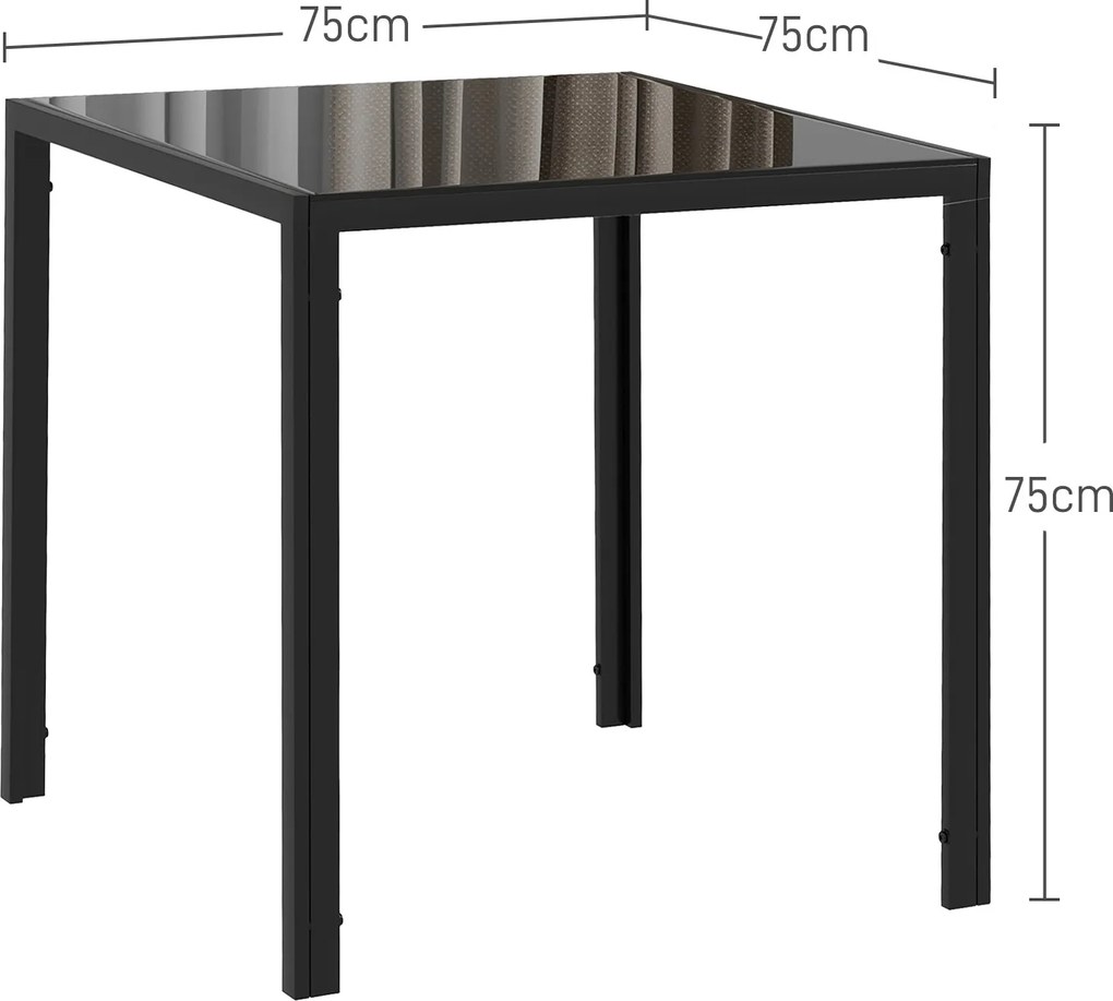 HOMCOM Jídelní stůl Čtvercový kuchyňský stůl pro 4 osoby, jídelní stůl z tvrzeného skla, nosnost do 80 kg, do kuchyně, jídelny, 75 x 75 x 75 cm, černý
