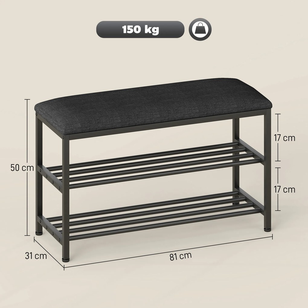 HOMCOM Lavice na boty s sedákem, sedací lavice s úložným prostorem, botník se 2 otevřenými přihrádkami, lavice 81 x 31 x 50 cm, černá