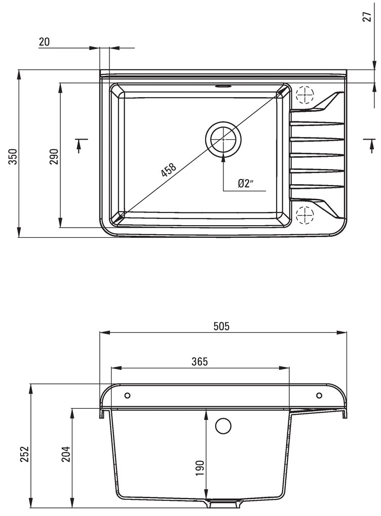 Deante Garden, výlevka z polypropylenu 501x341x184 mm KO, 2" + sifon, 1-komorová, šedá, ZYT_311A