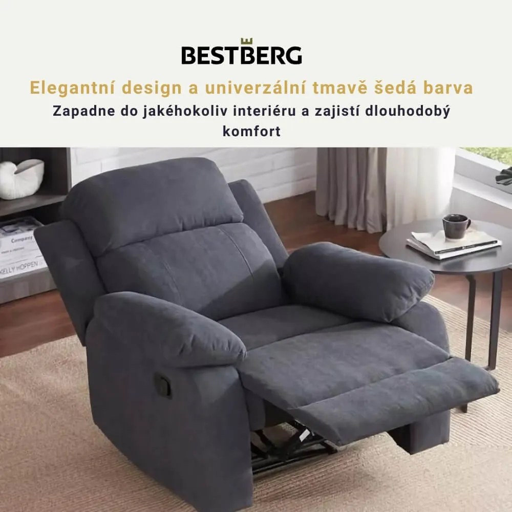 Relaxační polohovatelné křeslo BestBerg BBMCH-1DG / polyuretan/polyester / tmavě šedá
