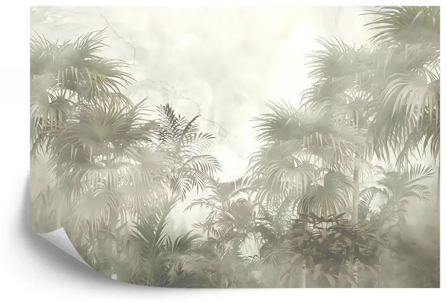 Fototapeta Tropical Trees And Leaves In Foggy Forest Wallpaper Design - 3D Omyvatelný vlies 300x210