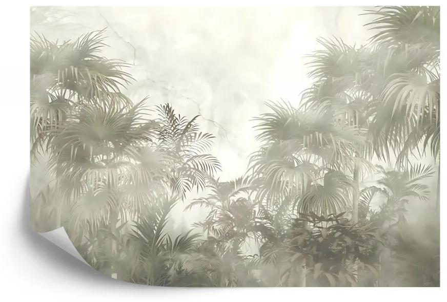 Fototapeta Tropical Trees And Leaves In Foggy Forest Wallpaper Design - 3D Vliesová tapeta 368x254