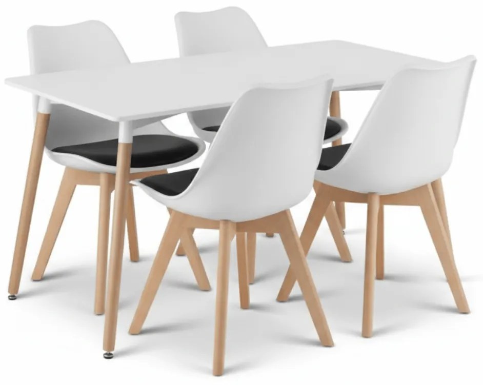 Jídelní set 1 + 4, bílý stůl ADRIA 120x80 cm + bílo-černá židle BALI MARK s bukovými nohami