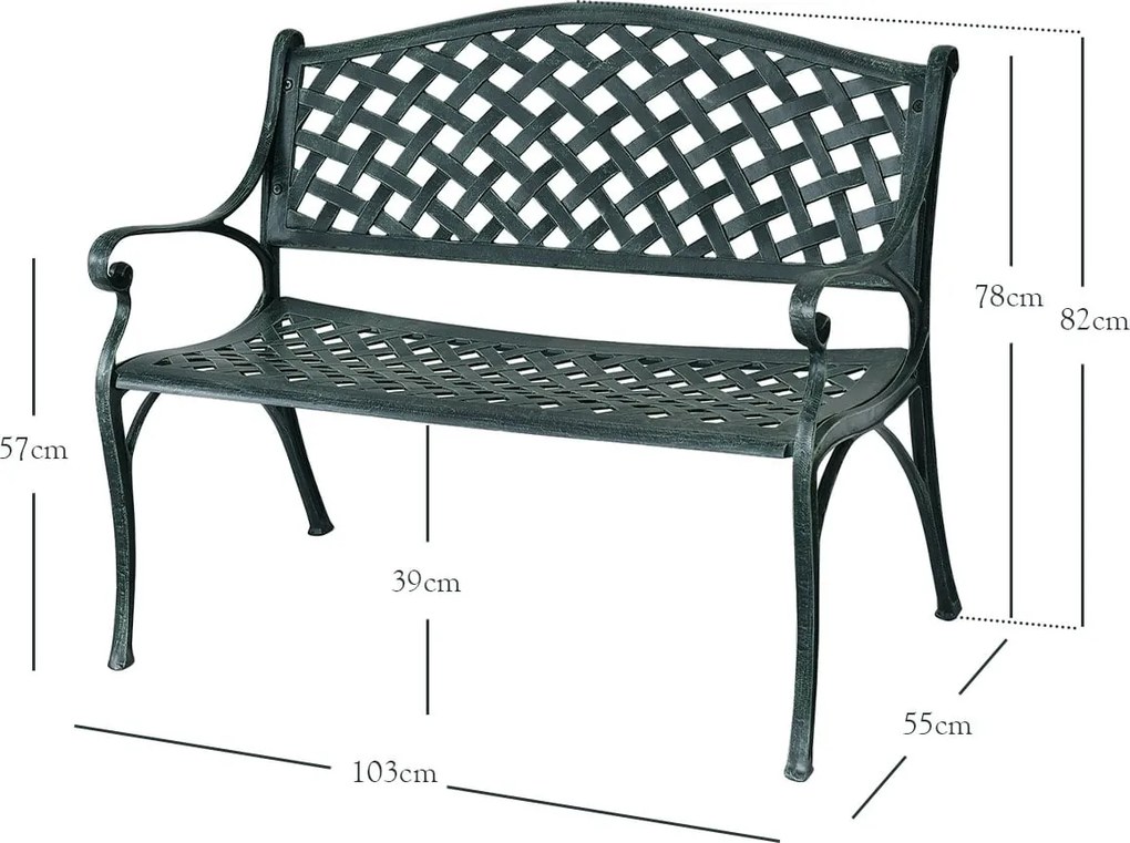 Costway Zahradní lavice hliníková s područkami antická – 103 × 55 × 82 cm
