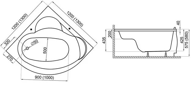 Polimat Akrylátová symetrická vana Standard 120x120 (130x130) S Barva: Bílá, Rozměry (cm): 130x130