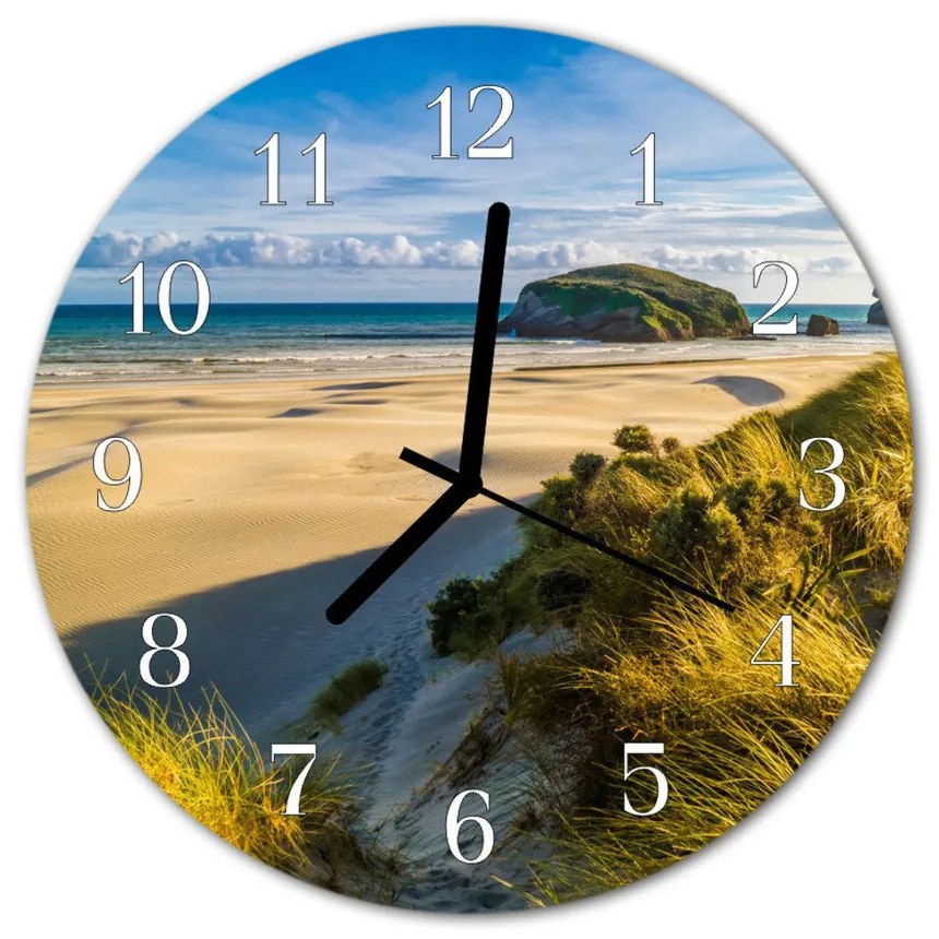 Nástenné skleněné hodiny pláž fi 30 cm